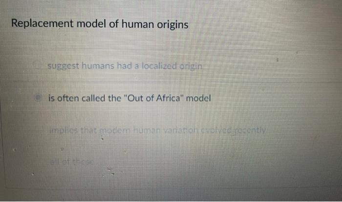Solved Replacement model of human origins suggest humans had | Chegg.com