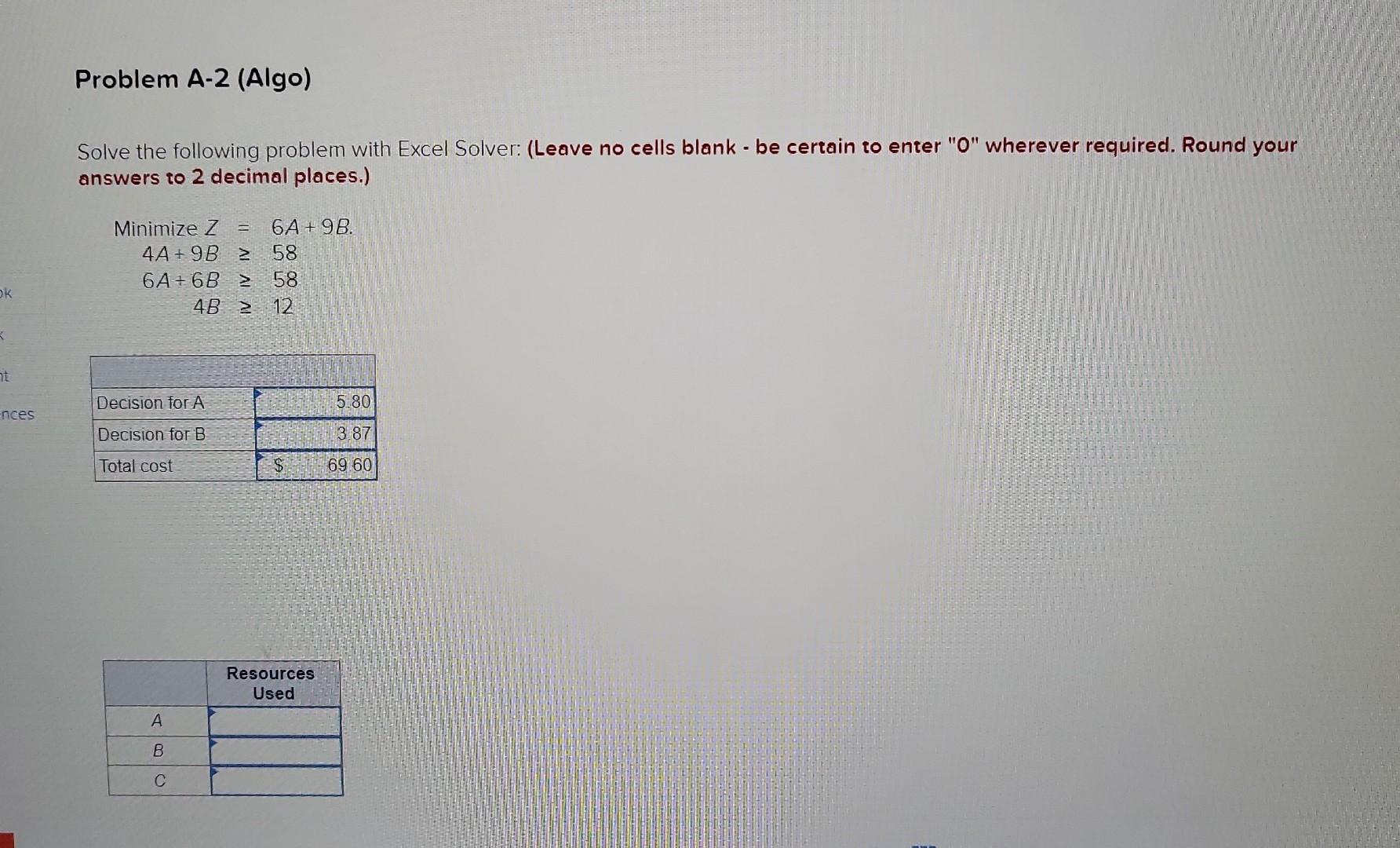 Solved Solve the following problem with Excel Solver: (Leave | Chegg.com