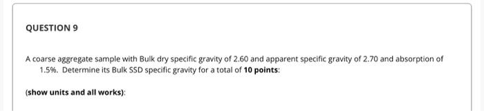 Solved A coarse aggregate sample with Bulk dry specific | Chegg.com