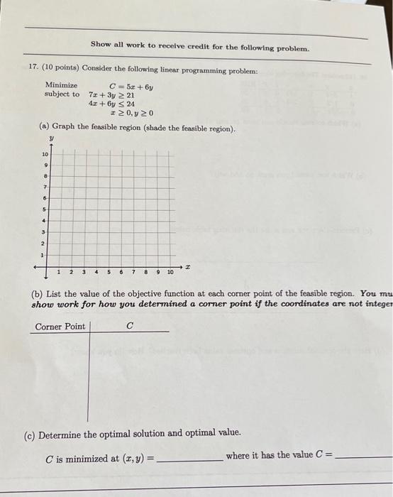 Solved 17. (10 points) Consider the following linear | Chegg.com