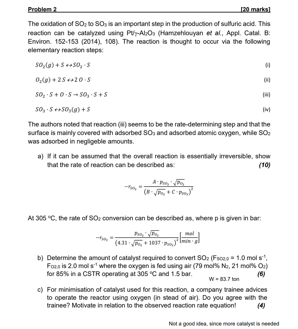 Solved Please use POLYMATH to help calculate. The oxidation | Chegg.com