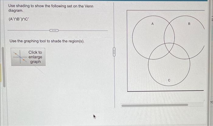 Solved Shade the Venn Diagram for the set (B∩C′)∪A Use the | Chegg.com