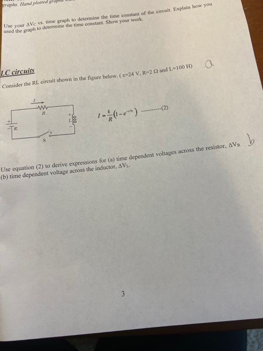 Solved graphs Hand plotted grapes Use your AVc vs. time | Chegg.com