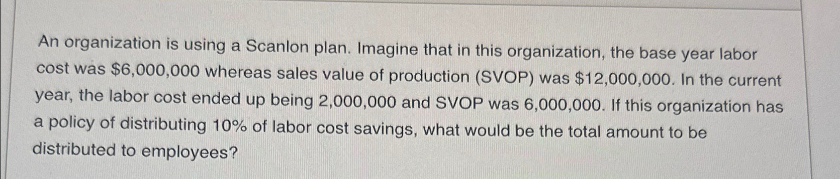 Solved An organization is using a Scanlon plan. Imagine that | Chegg.com