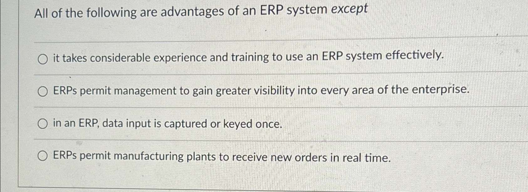 Solved All of the following are advantages of an ERP system | Chegg.com