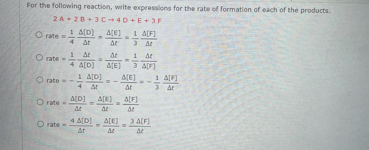 Solved For the following reaction, write expressions for the | Chegg.com