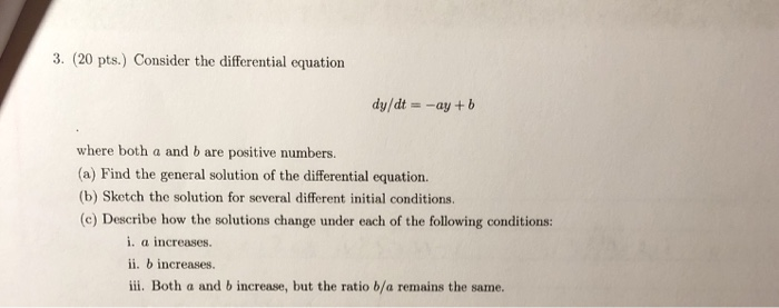 Solved 3. (20 pts.) Consider the differential equation dy/dt | Chegg.com