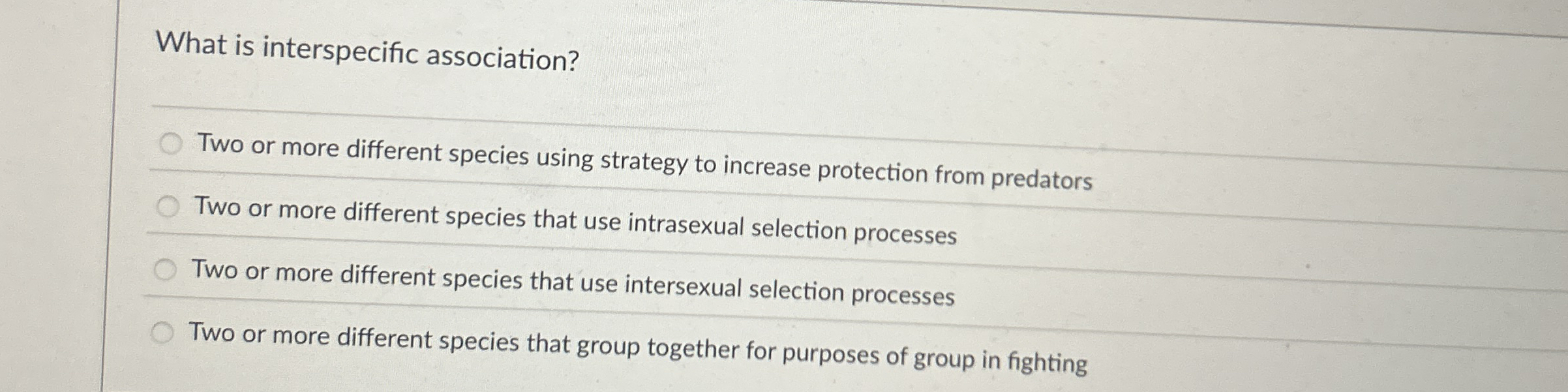 Solved What is interspecific association?Two or more | Chegg.com