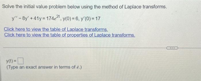 Solve the initial value problem below using the | Chegg.com