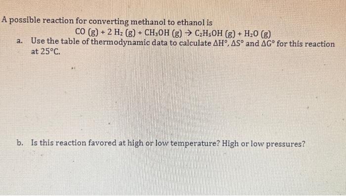 Solved possible reaction for converting methanol to ethanol | Chegg.com
