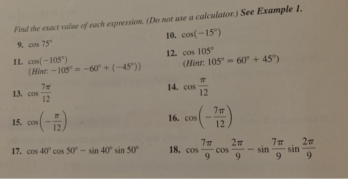Solved Find the exact value of each expression. (Do not use | Chegg.com