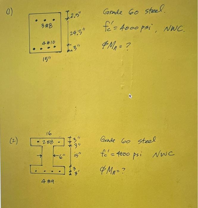 Solved fc′=4000psi,NWC.ϕNn=? Grade 60 steel fc′=4600 psi | Chegg.com