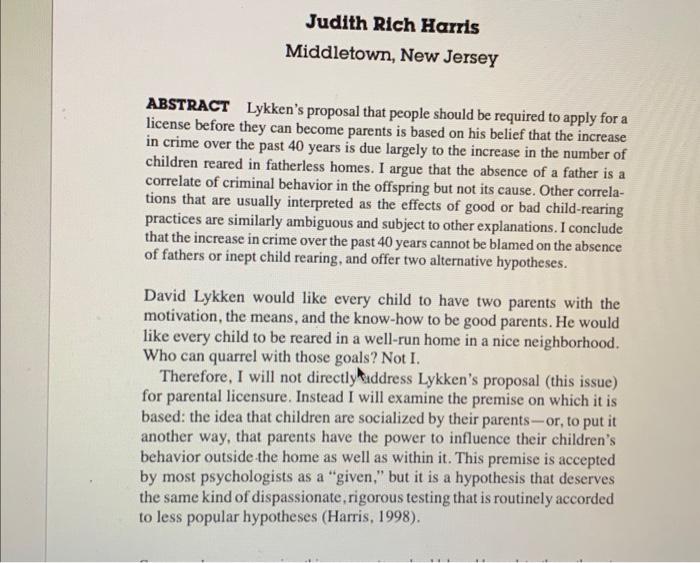 ABSTRACT Lykken's proposal that people should be | Chegg.com