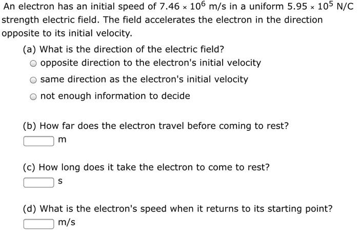 Solved An Electron Has An Initial Speed Of 7 46 106 M S In