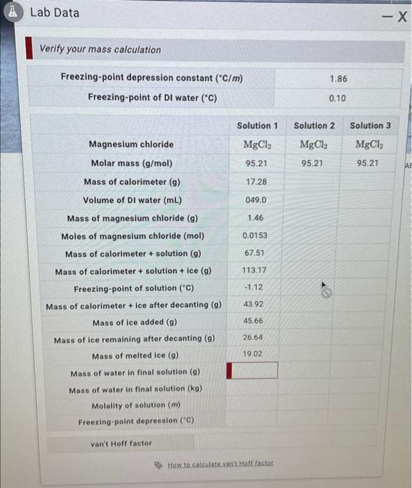 Solved (A) Lab Data Verify your mass calculation Hew te | Chegg.com