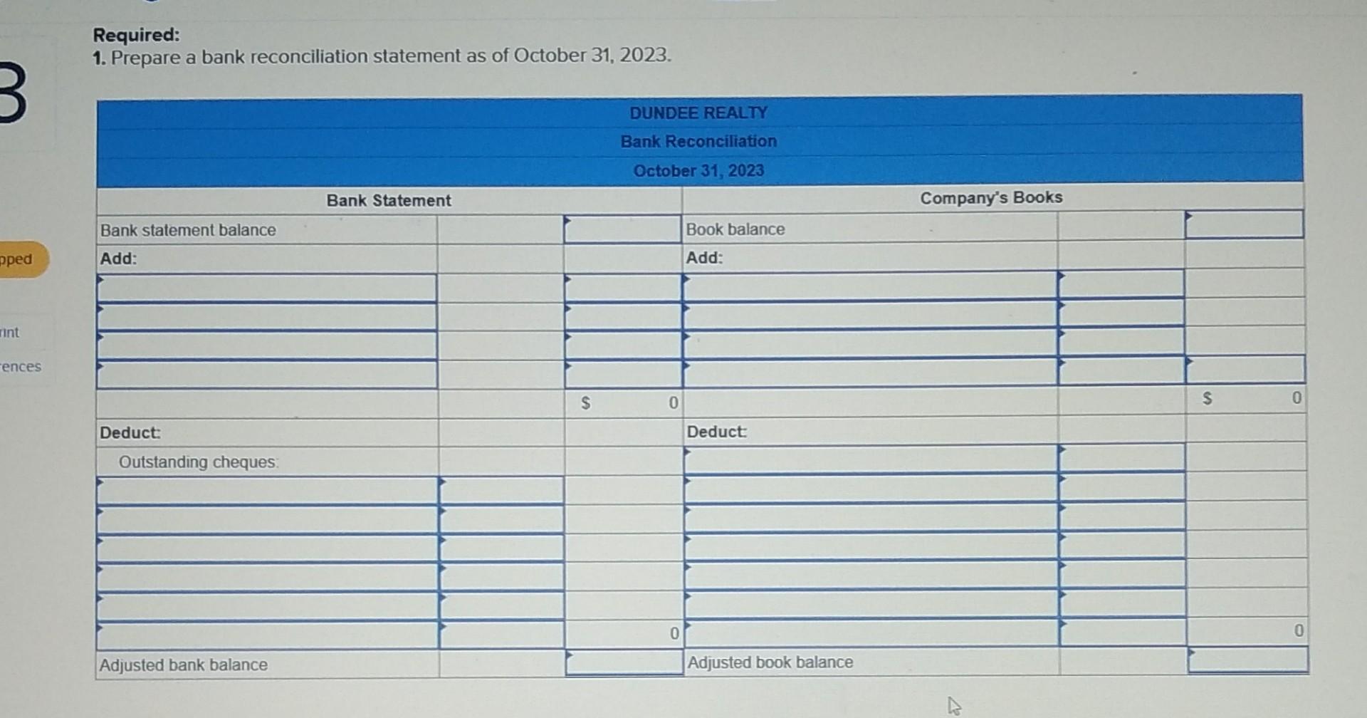 Solved Required: 1. Prepare a bank reconciliation statement | Chegg.com