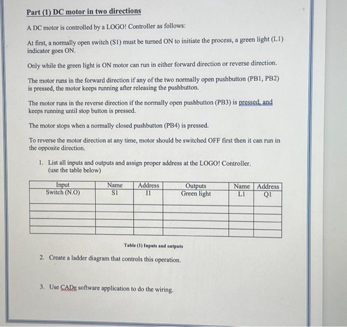 Solved Part (1) DC motor in two directions A DC motor is | Chegg.com