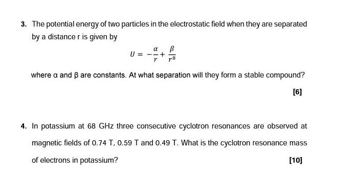 Solved 3. The potential energy of two particles in the | Chegg.com