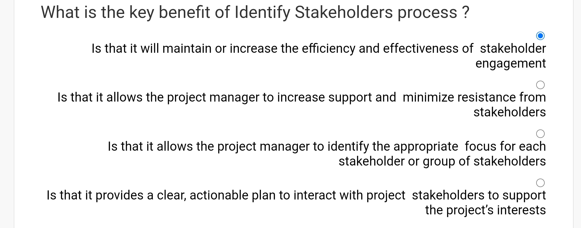 Solved What is the key benefit of Identify Stakeholders | Chegg.com