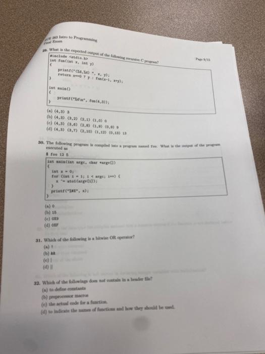 Solved I. Rian 9ris tot anain() f. ) Pristg("%d | Chegg.com