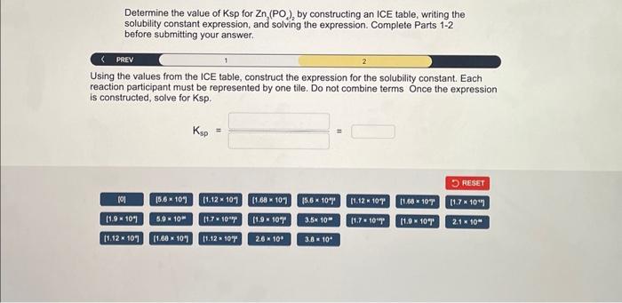 Solved Determine the value of Ksp for Zn (PO), by | Chegg.com