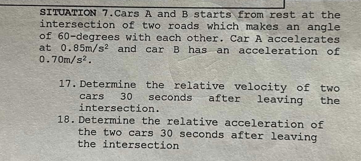 Solved SITUATION 7. ﻿Cars A and B starts from rest at the | Chegg.com