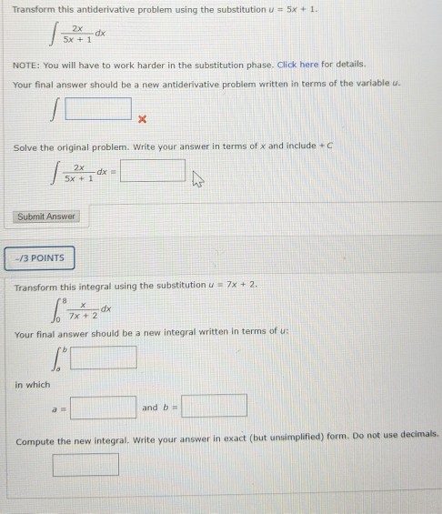 Solved Transform this antiderivative problem using the | Chegg.com