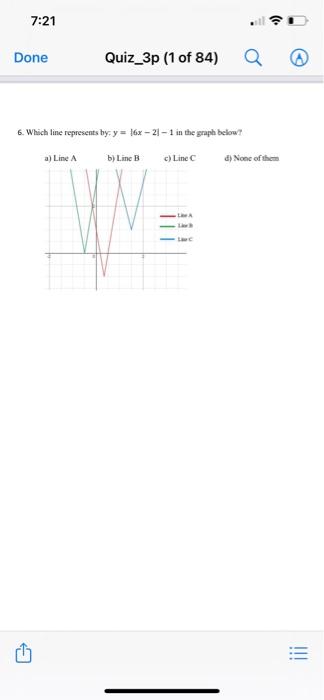 Solved - Which lire represents by y=∣6x−2∣−∣ in the graph | Chegg.com
