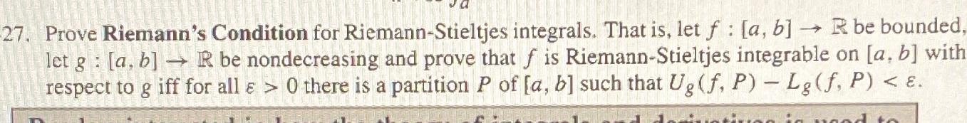 Solved Prove Riemann's Condition for Riemann-Stieltjes | Chegg.com
