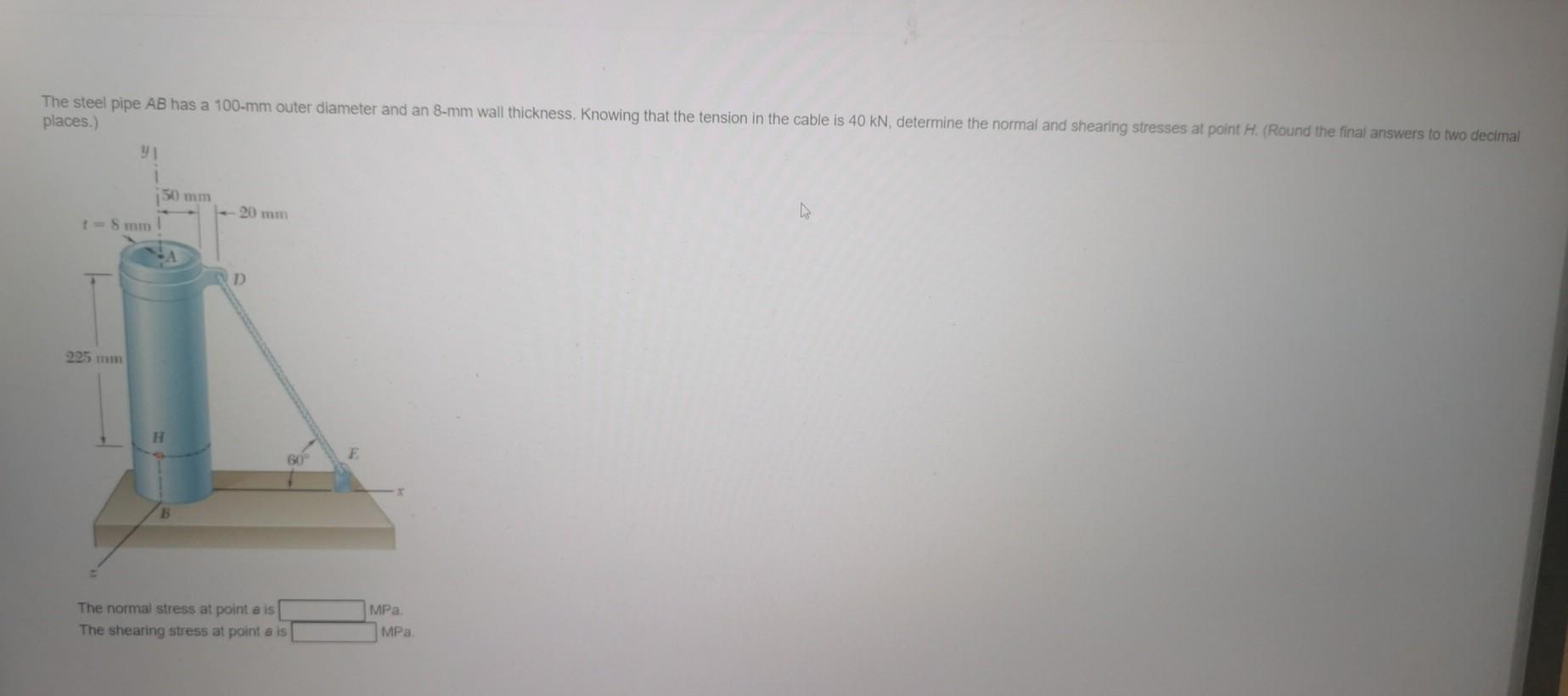 Solved The steel pipe AB has a 100-mm outer diameter and an | Chegg.com