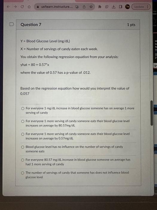 Solved ← → CO D Question 7 usflearn.instructure.... ☆ Y = | Chegg.com