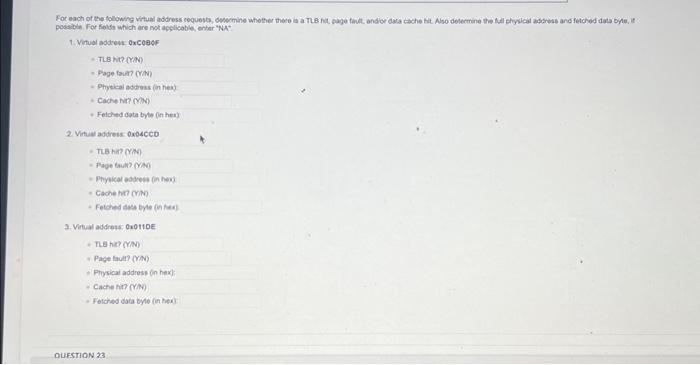 Solved Convider the TLB, poge table, and dols cache conterts | Chegg.com