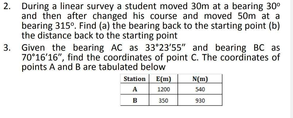 2. During a linear survey a student moved 30 m at a | Chegg.com