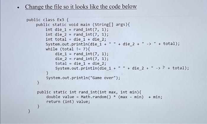 Solved Deliverables Submit Ex3.java and the screenshot of | Chegg.com