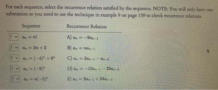 Solved For each sequence, select the recurrence relation | Chegg.com