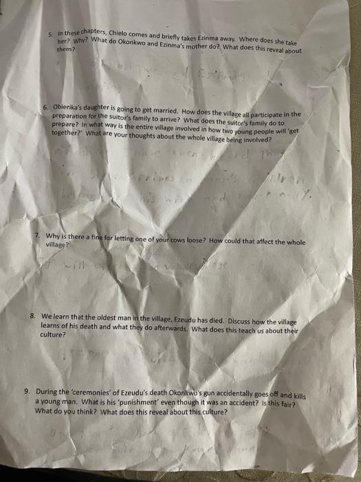 Solved 5. in these chapters, Chielo comes and briefly takes | Chegg.com