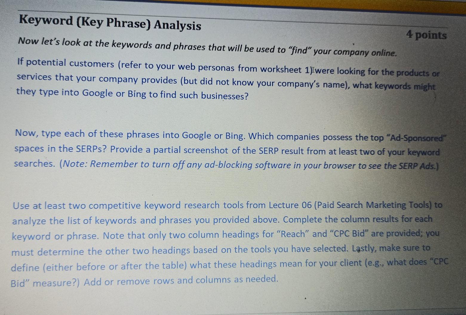 Keyword (Key Phrase) Analysis 4 points Now let's look | Chegg.com