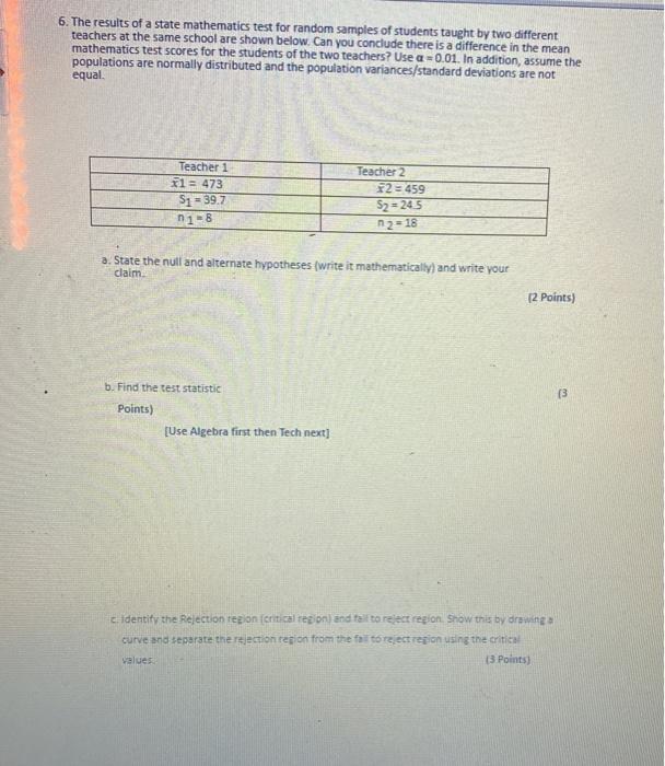 Solved 6. The results of a state mathematics test for random | Chegg.com
