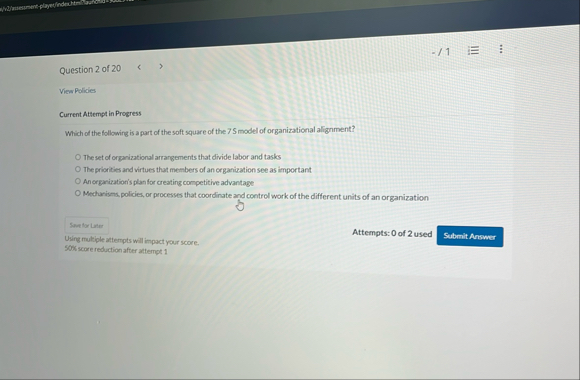 Solved Question 2 ﻿of 20View PoliciesCurrent Attempt in | Chegg.com