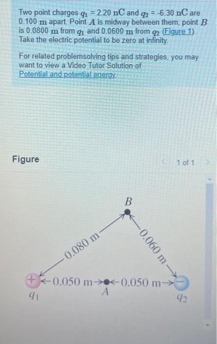 Solved Two point charges q1=2.20nC and q2=−6.30nC are 0.100 | Chegg.com