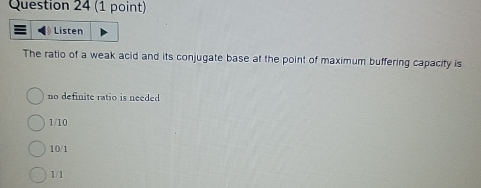 Solved Question 24 (1 ﻿point)The ratio of a weak acid and | Chegg.com
