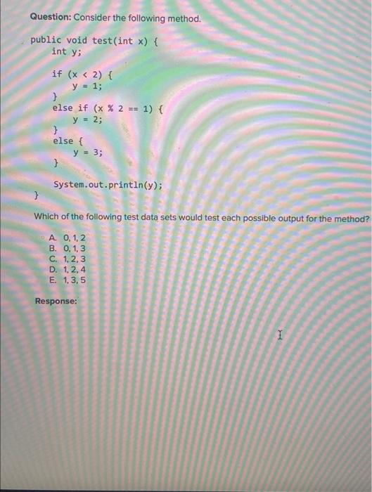 Solved Question: Consider the following method. public void | Chegg.com