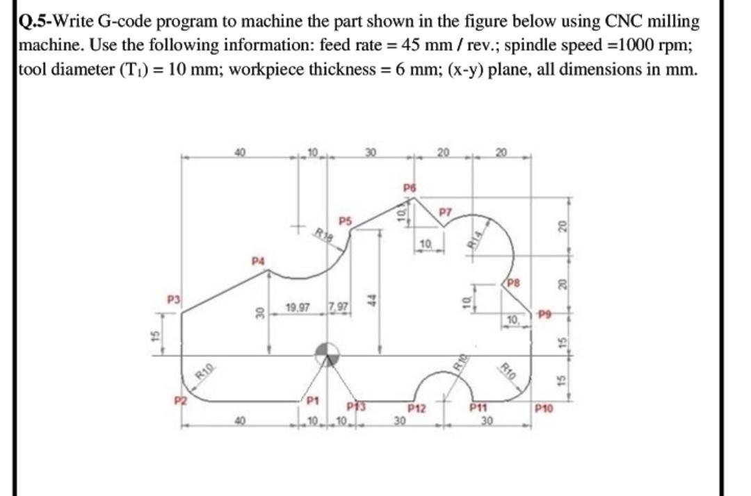 Solved Q.5-Write G-code program to machine the part shown in | Chegg.com