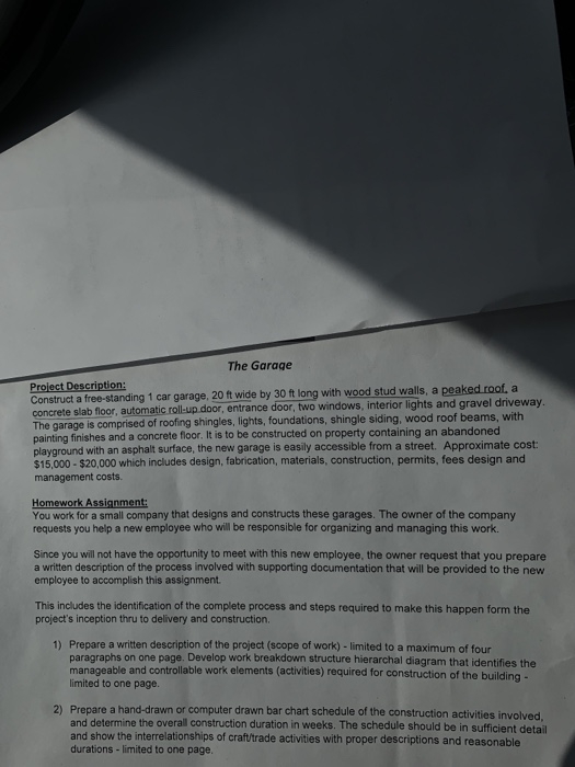 The Garage Project Description: Construct a | Chegg.com