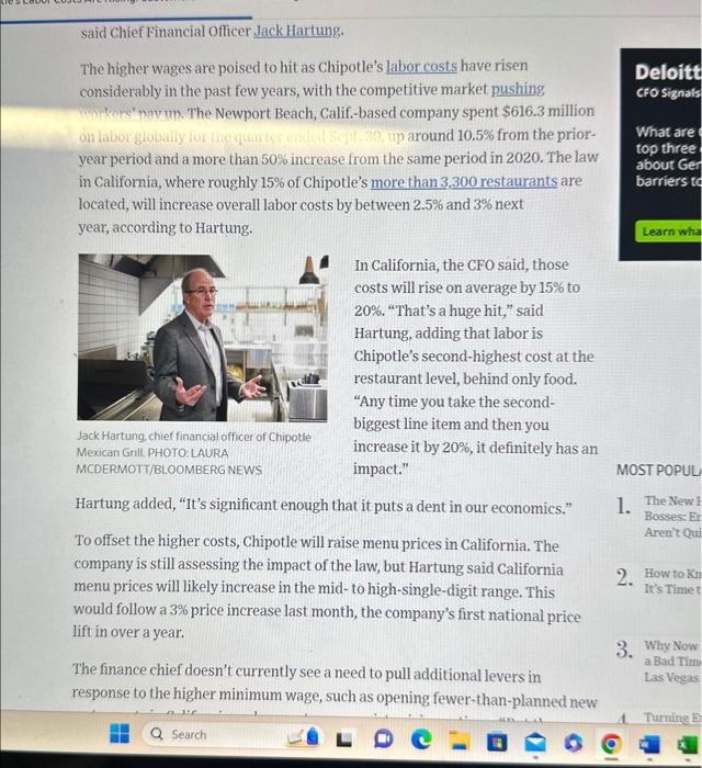 Solved said Chief Financial Officer Jack Hartung. The higher | Chegg.com