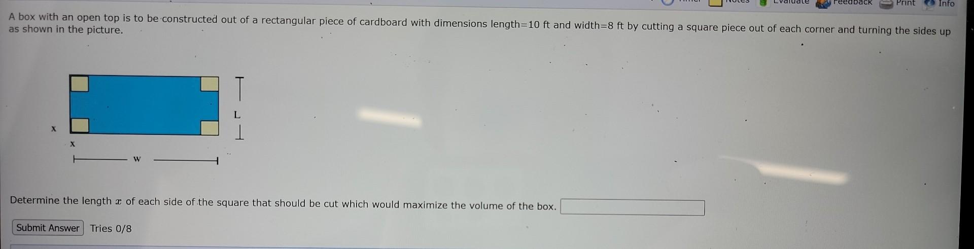 Solved A box with an open top is to be constructed out of a | Chegg.com