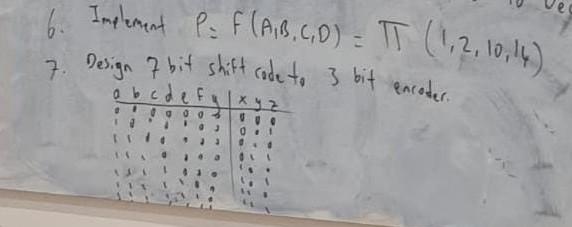 Solved 6. Indement P=F(A,B,C,D)=π(1,2,10,14) 7. Derign 7 bit | Chegg.com