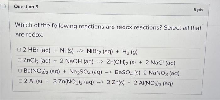 Solved Which of the following reactions are redox reactions? | Chegg.com
