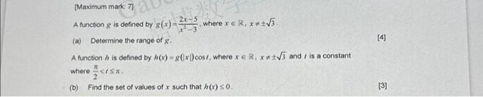 Solved 1-27-5 A function g is defined by g(x)=2x-5 where x = | Chegg.com
