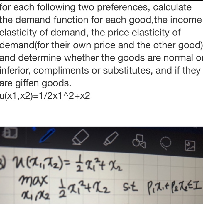 Solved for each following two preferences, calculate the | Chegg.com